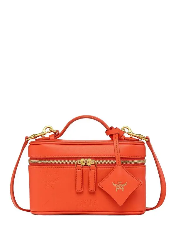 Mcm Vanity Case In Maxi Monogram Leather - Orangeade