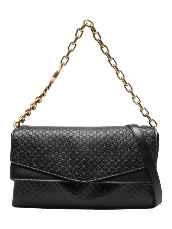 Gucci Gg Chain Leather Shoulder Bag - Black