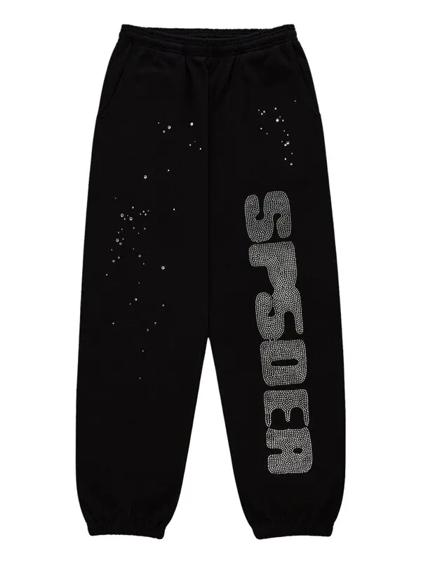 SP5DER Rhinestone Silk Sweatpant - Black