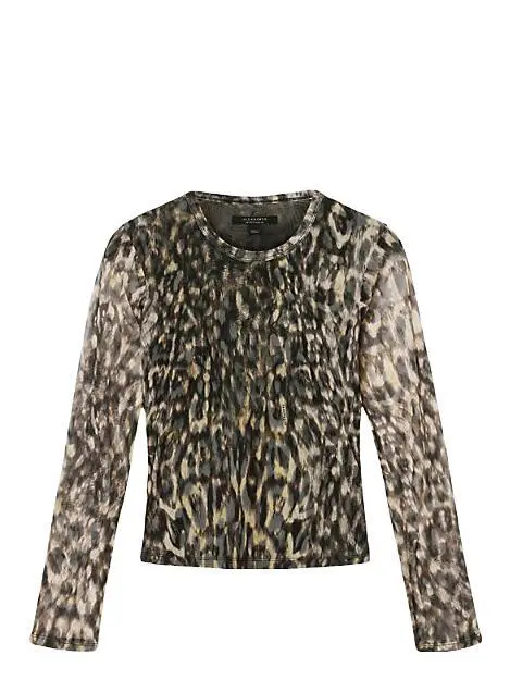 ALLSAINTS Ellie Floral-print Stretch-mesh T-shirt - Leppo Brown