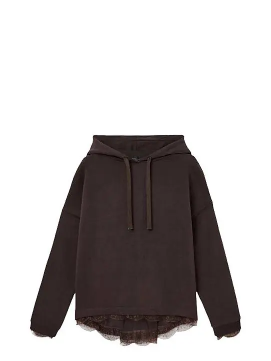 ALLSAINTS Relaxed Fit Lace-trim Hoody - Bottle Brown