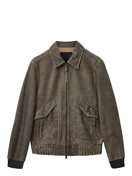 ALLSAINTS Marland Leather Aviator Jacket - Black Beige
