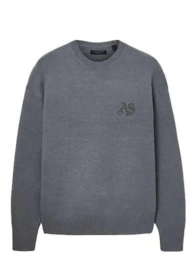ALLSAINTS Icon Brand-embroidered Knitted Jumper - Slate Blue