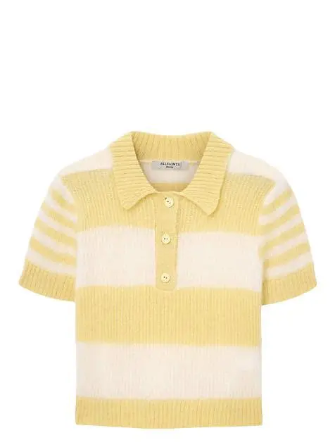 ALLSAINTS Clem Striped Knitted Polo Shirt - Hay Yellow/whi