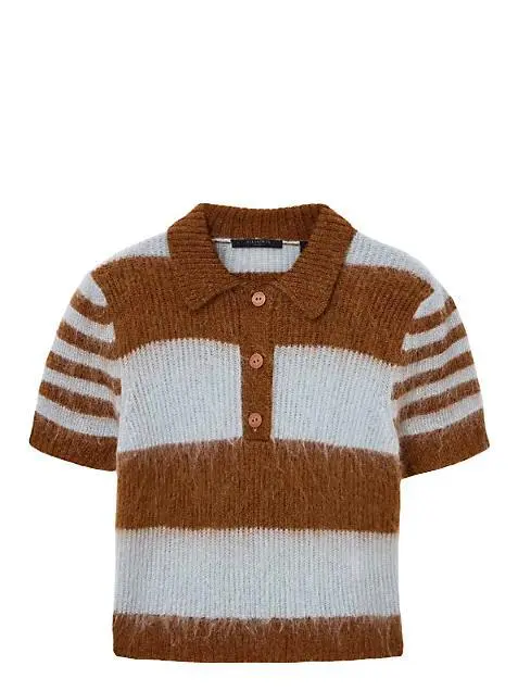 ALLSAINTS Clem Striped Knitted Polo Shirt - Steel Blue/cog