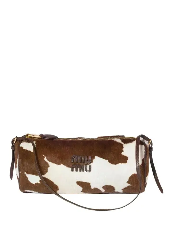 Miu Miu Embroidered-logo Shoulder Bag - Brown