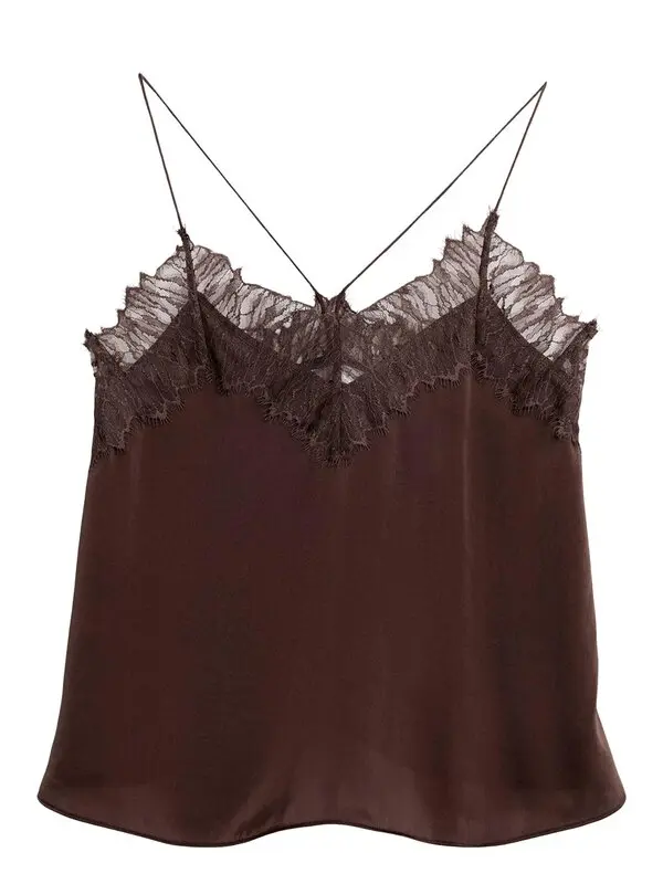 IRO PARIS Silk Cami With Lace Trim - Mocha