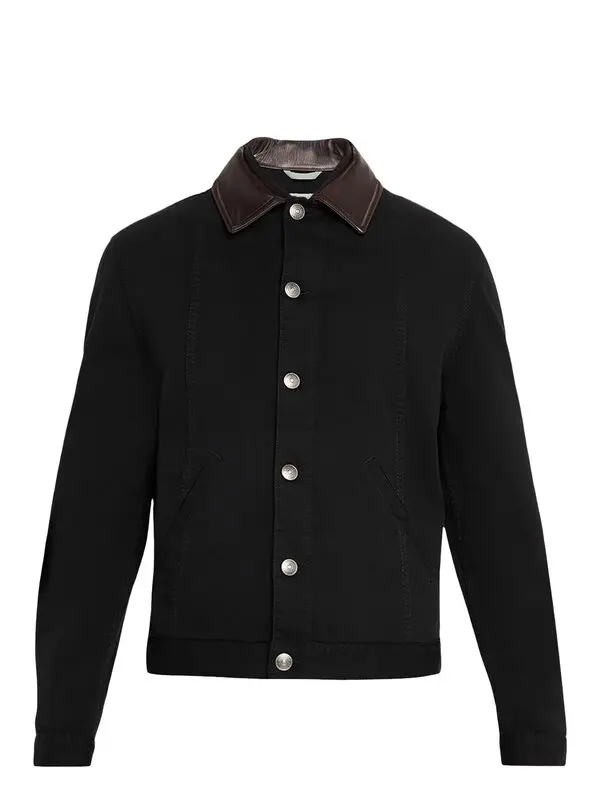 Brunello Cucinelli Garment-dyed Shirt Jacket With Leather Collar - Cnp22 Blac