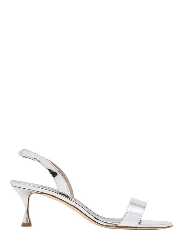 Manolo Blahnik 50mm Cupisanpla Metallic Leather Sandals - Silver