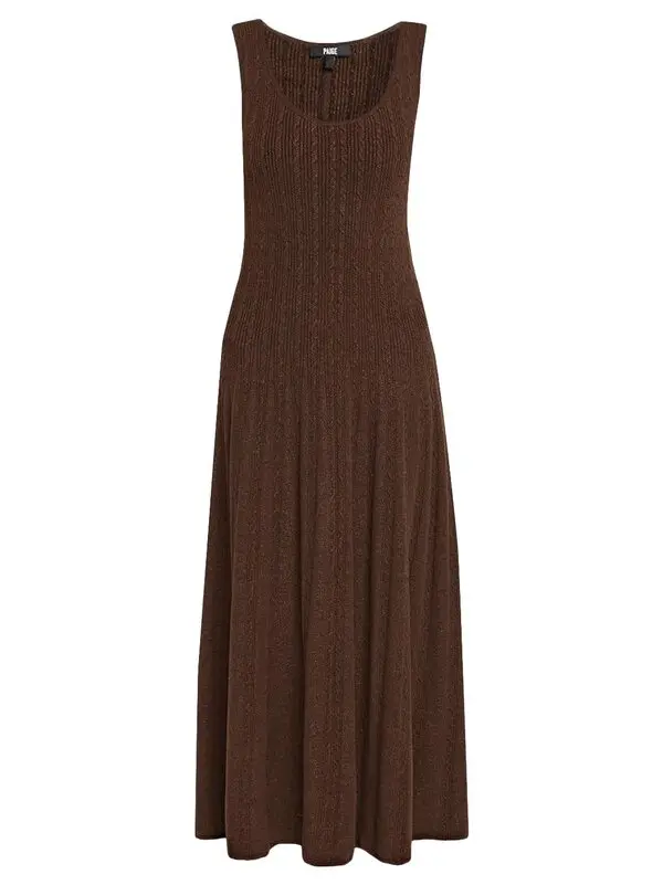 Paige Madeline Metallic Ribbed Midi Dress - Dark Brown