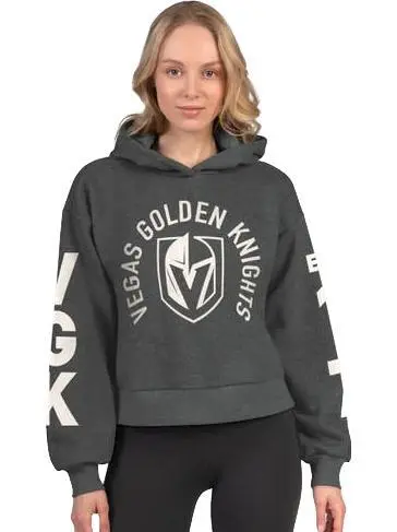 STARTER Vegas Golden Knights Star Player Cropped Fleece Hoodie - Heather Charcoal