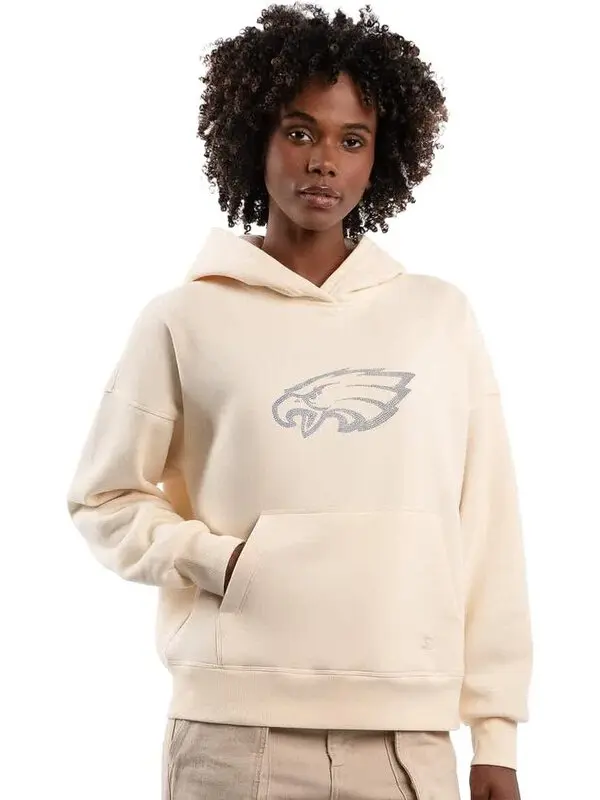 STARTER Philadelphia Eagles Rhinestone Relaxed Hoodie - Cream