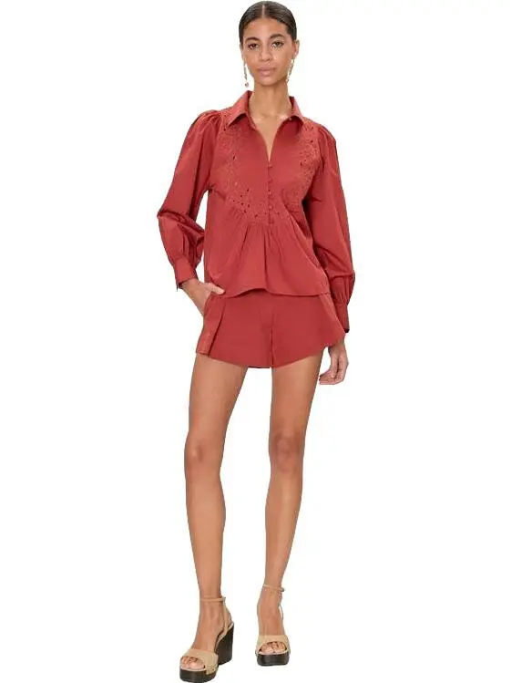Rebecca Taylor Rachelle Pop Over Blouse - Burnt Sienna