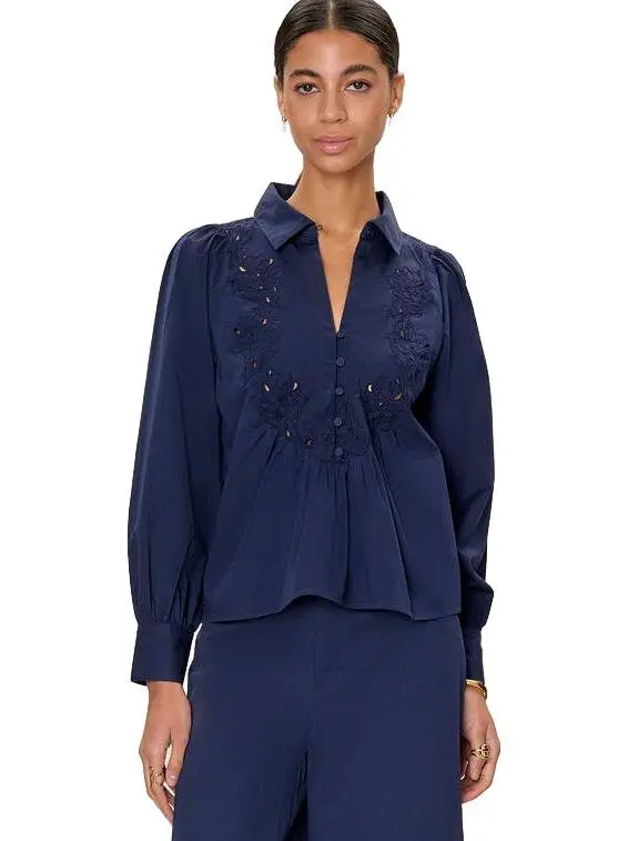 Rebecca Taylor Rachelle Pop Over Blouse - Maritime Blue