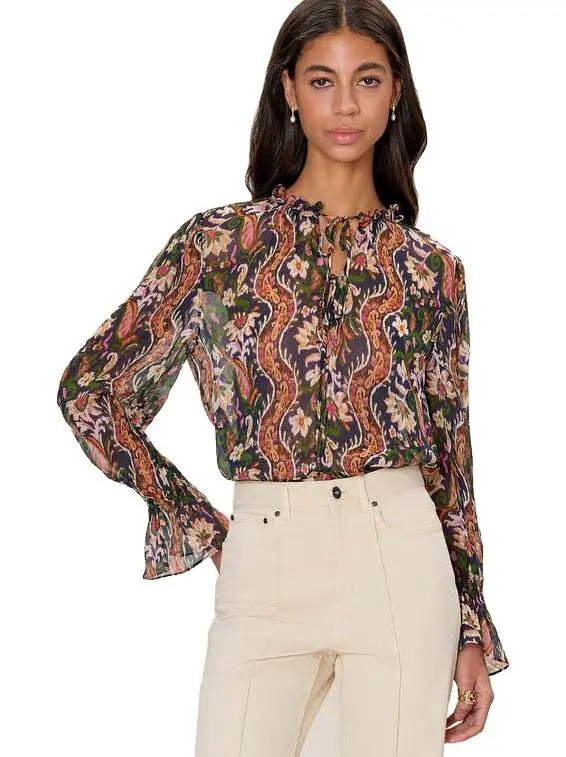 Rebecca Taylor Isha Printed Blouse - Navy Combo
