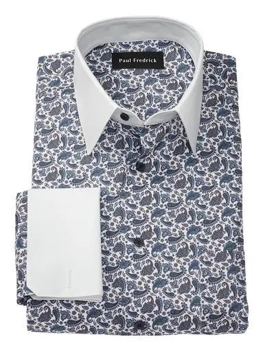 PAUL FREDRICK Tailored Fit Comfort Stretch Non-iron Paisley Dress Shirt - Blue/brown