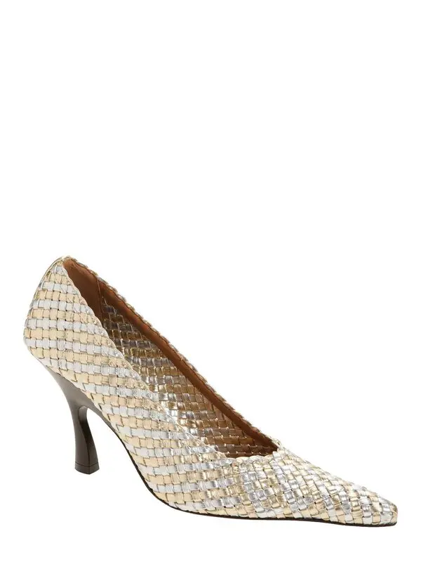 Stella McCartney Elsa Woven Pointed Toe Pump - Silver/gold