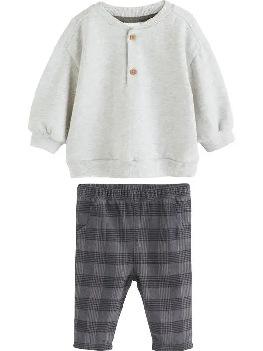 NEXT Henley Sweatshirt & Check Pants Set - Grey