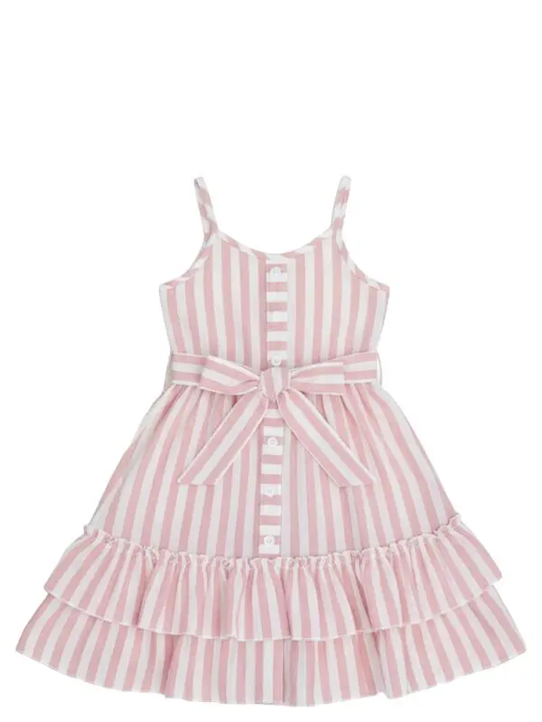 MIA BELLE GIRLS Candy Stripe Linen Ruffle Dress - Pink