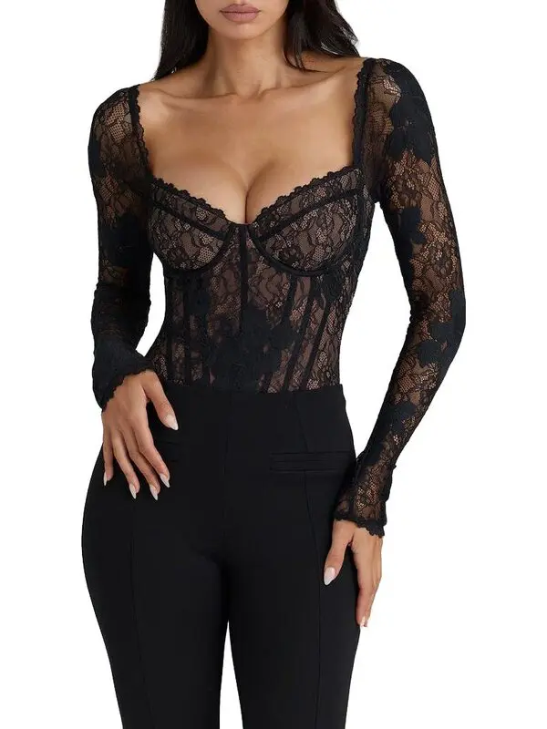 House Of Cb Aneira Lace Corset Top - Black