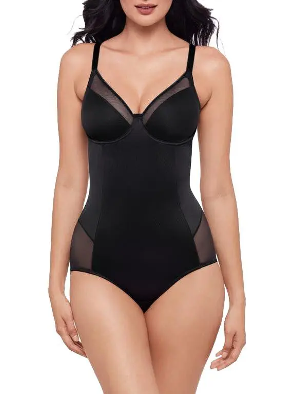 MIRACLESUIT® Sheer Mesh Trim Underwire Shaping Bodysuit - Black