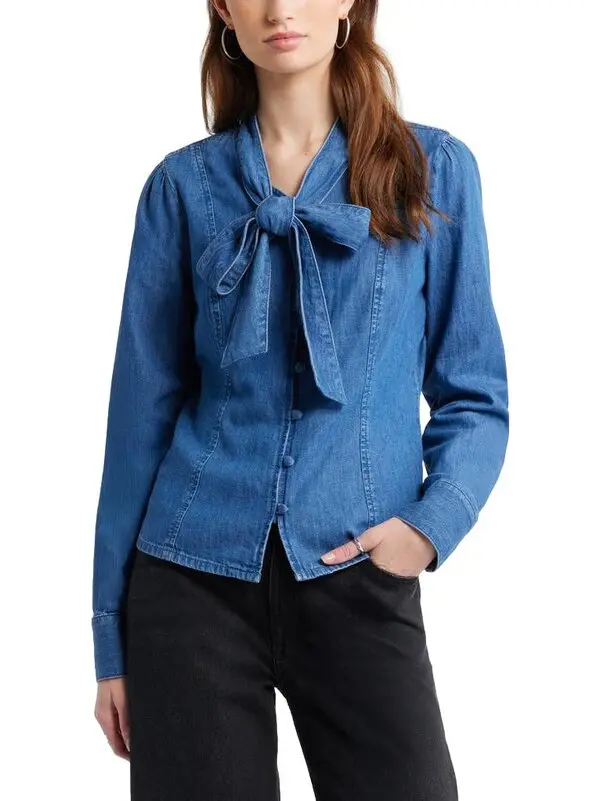 Treasure & Bond Chambray Bow Shirt - Medium Wash