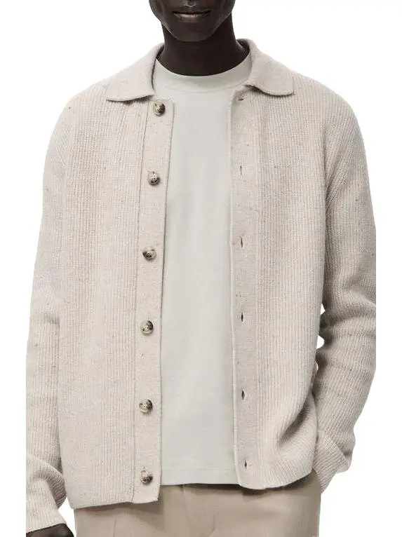 Mango Ribbed Collar Cardigan - Light/pastel Grey