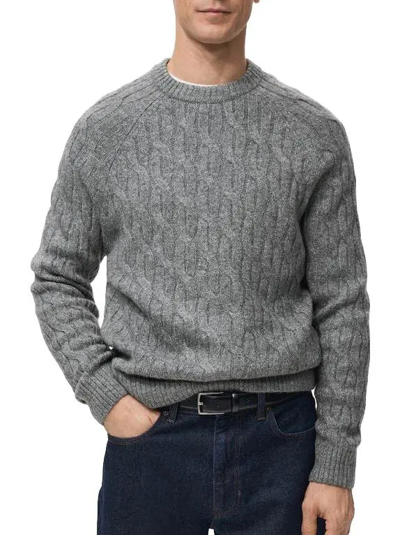 Mango Cable Crewneck Sweater - Grey