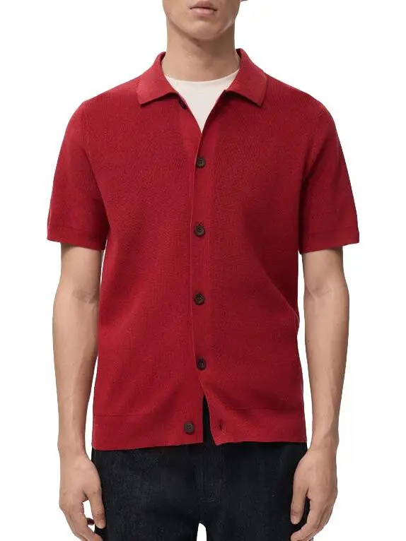 Mango Short Sleeve Knit Button-up Shirt - Red
