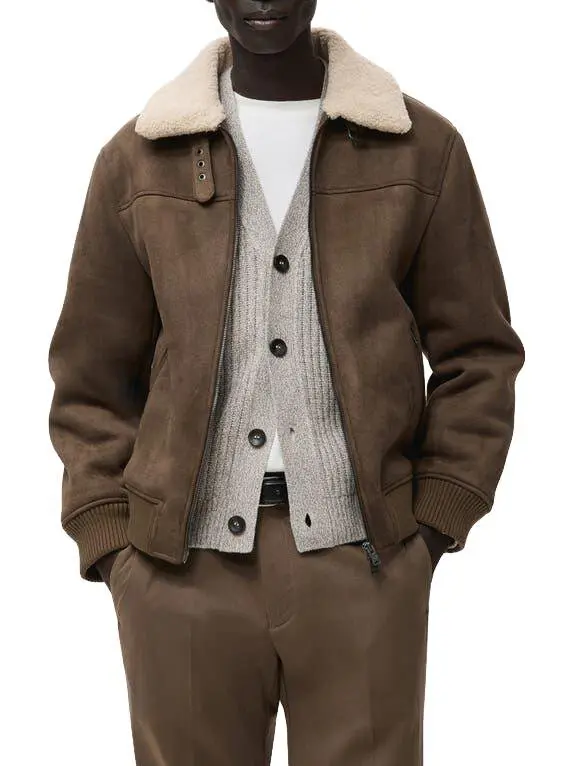 Mango Faux Shearling Flight Jacket - Medium Brown