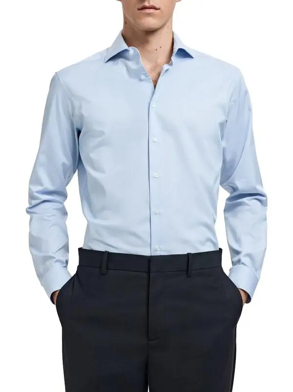 Mango Slim Fit Pinstripe Button-up Shirt - Sky Blue