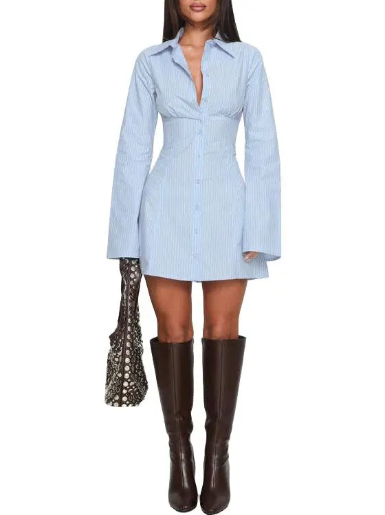 Princess Polly Tawni Stripe Mini Shirtdress - Blue