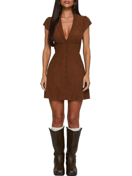 Princess Polly Magdalene Corduroy Button-up Mini Dress - Chocolate