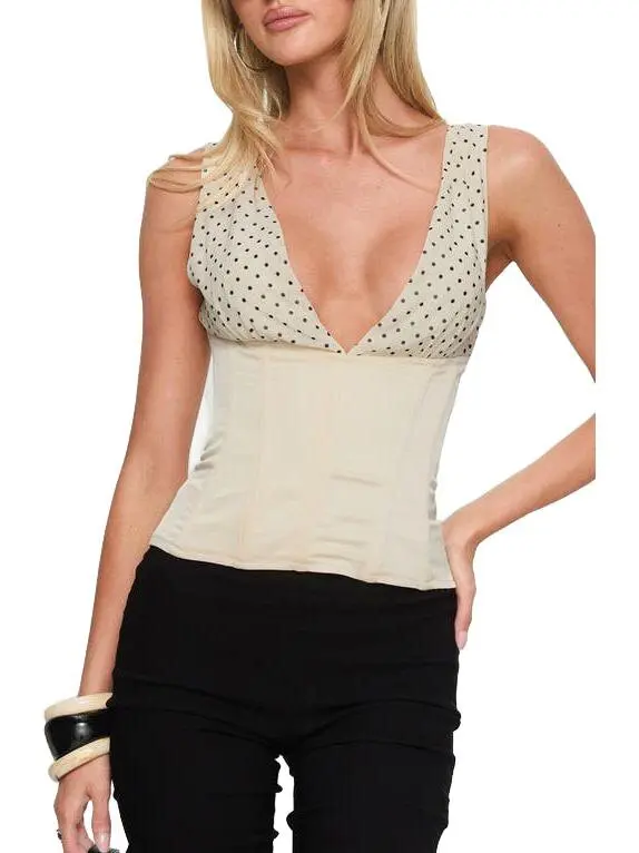 Princess Polly Briannah Mixed Media Corset Top - Cream Polka