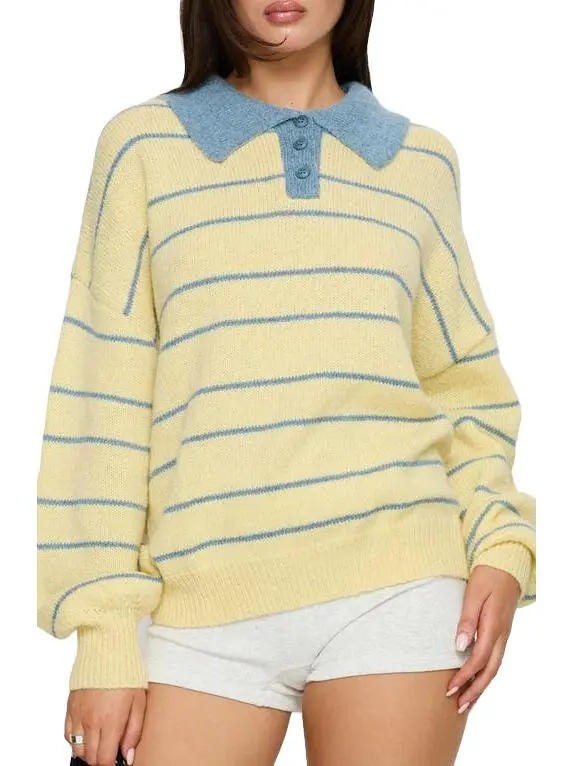 Princess Polly Striped Sweater With Spread Collar - Yellow Stripe