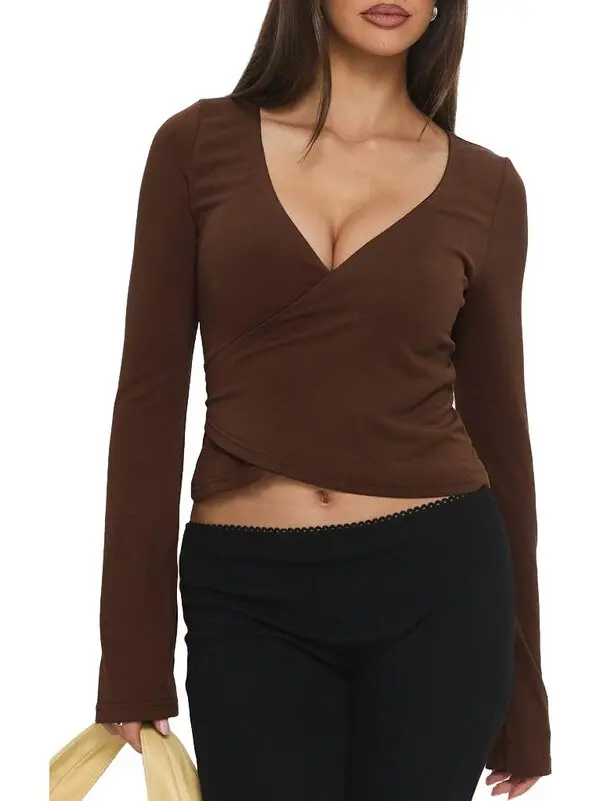 Princess Polly Stefanee Faux Wrap Top - Brown