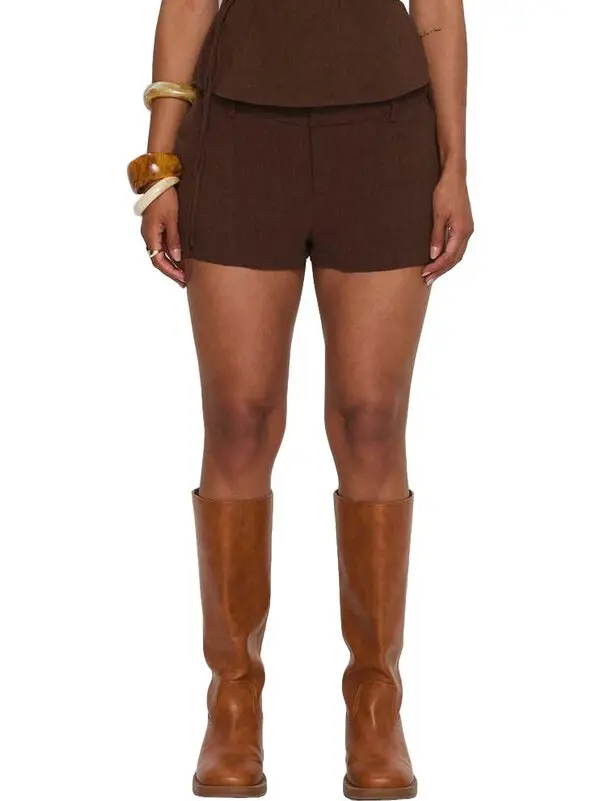 Princess Polly Linen Blend Tailored Shorts - Chocolate