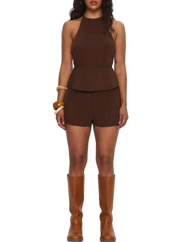 Princess Polly Linen Blend Tailored Shorts - Chocolate