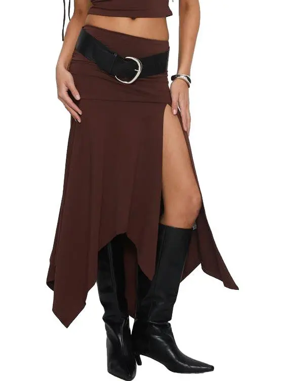 Princess Polly Azlynn One-shoulder Crop Top & Handkerchief Hem Maxi Skirt Set - Brown