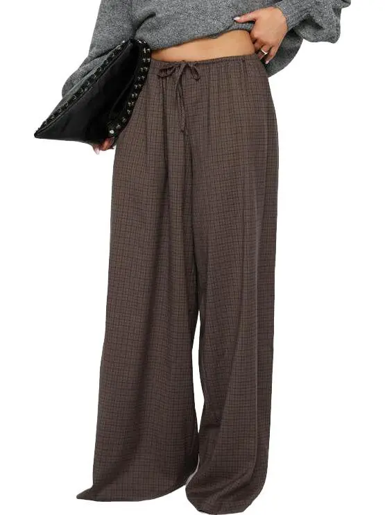 Princess Polly Bungala Wide Leg Pants - Brown Check