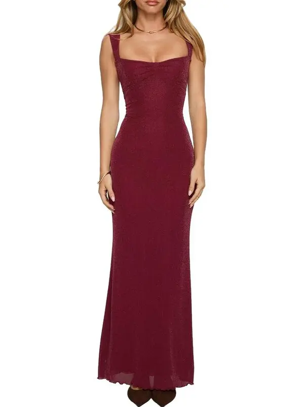 Princess Polly Sparkle Lace-up Gown - Burgundy