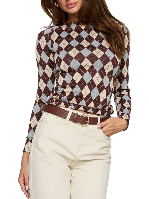 Princess Polly Shonna Long Sleeve Top - Argyle