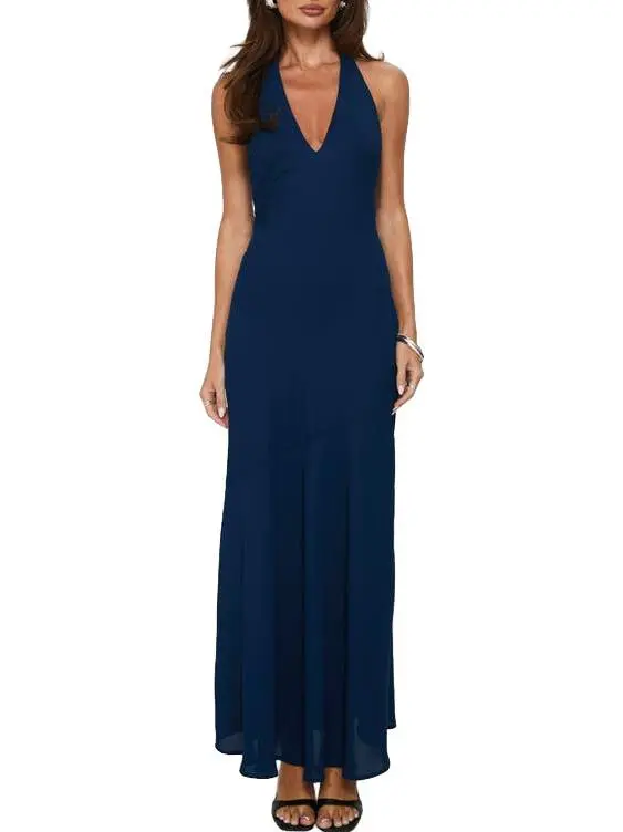 Princess Polly Luannie Halter Chiffon Gown - Navy
