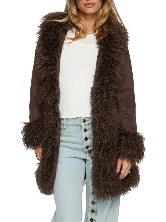 Princess Polly Josefina Faux Shearling Coat - Chocolate