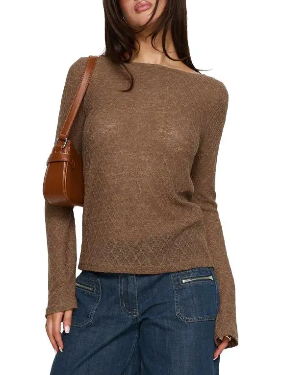 Princess Polly Textured Long Sleeve Top - Brown