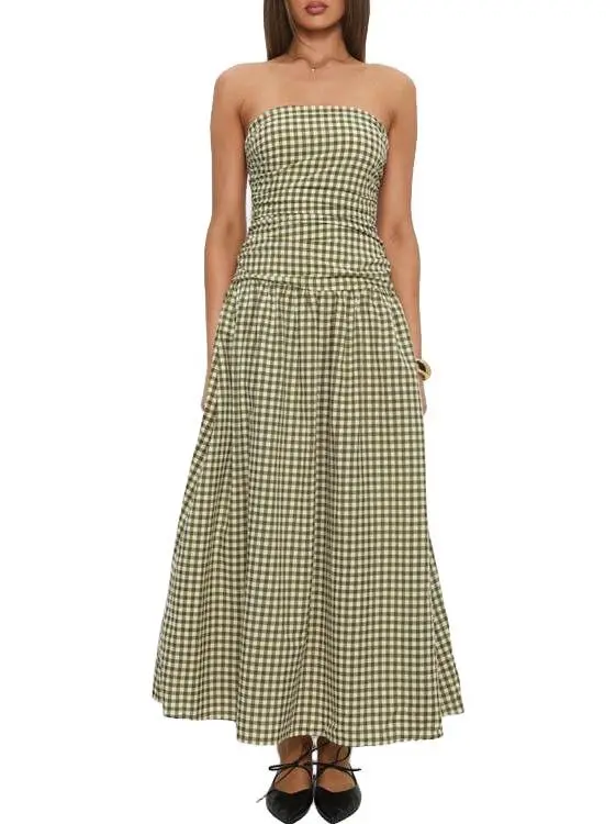Princess Polly Frankie Strapless Gingham Maxi Dress - Green Check