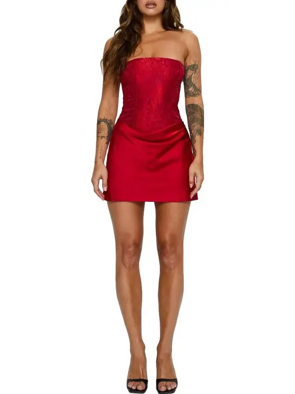 Princess Polly Jenevieve Strapless Satin Mini Dress - Red