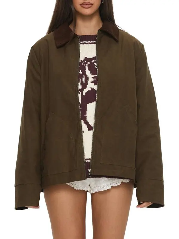 Princess Polly Livya Cotton Utility Jacket - Khaki