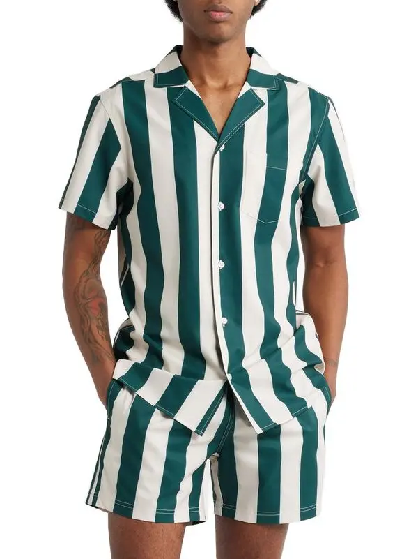 MAVRANS Emerald Heritage Week Stripe Short Sleeve Button-up Shirt - Green