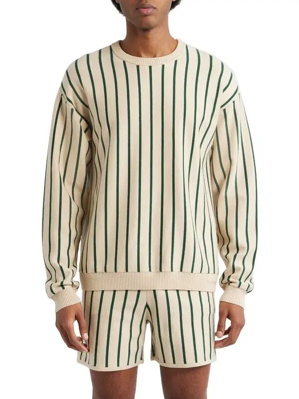 MAVRANS Striped Crewneck Sweater - Green